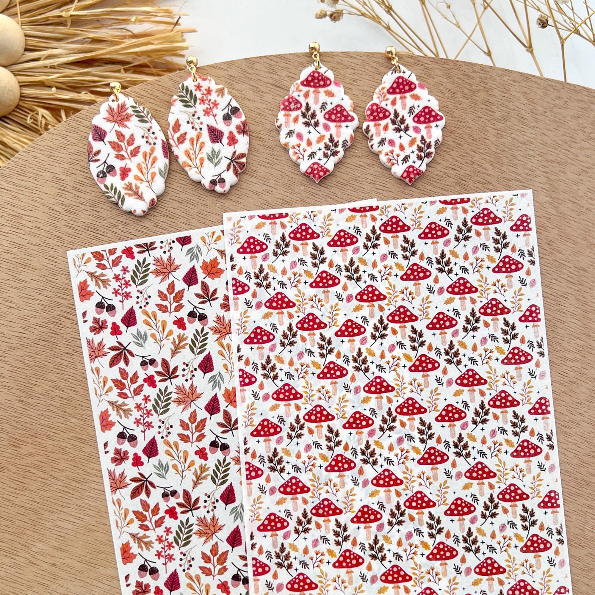 2024 Fall Leaves Mushroom Polymer Clay Transfer Paper | Image Transfer ...